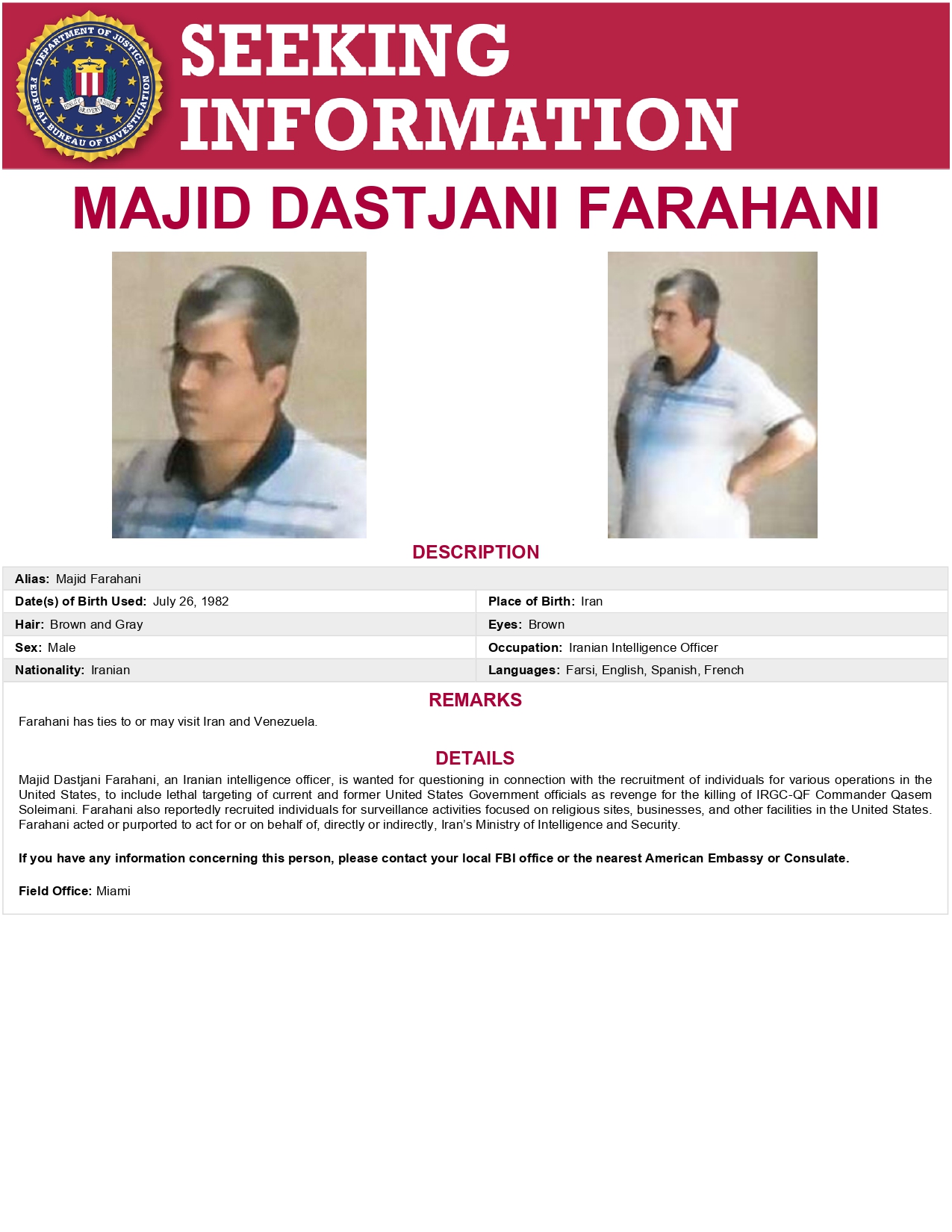 Who is Iranian Majid Farahani, wanted by the FBI? | Al Bawaba