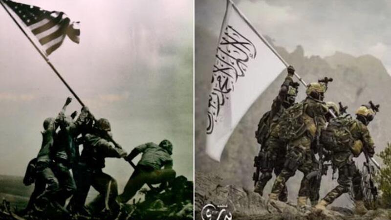 Taliban Fighters Mock US Iconic Iwo Jima Flag-raising Photo | Al Bawaba