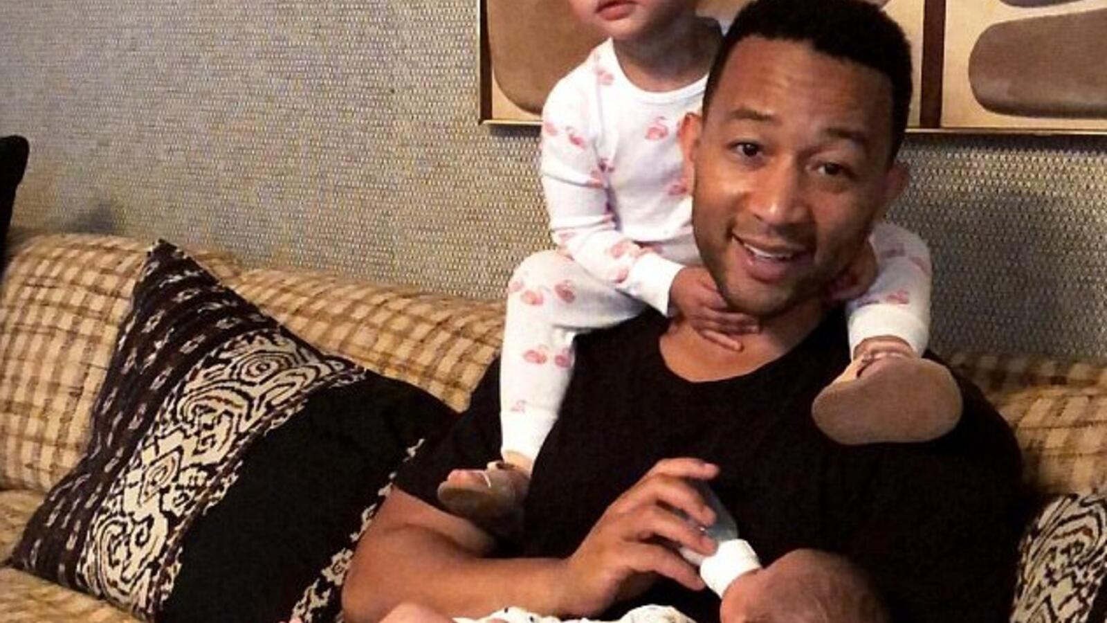 John Legend with His Two Young Children Luna and Baby Son Miles in Clip ...