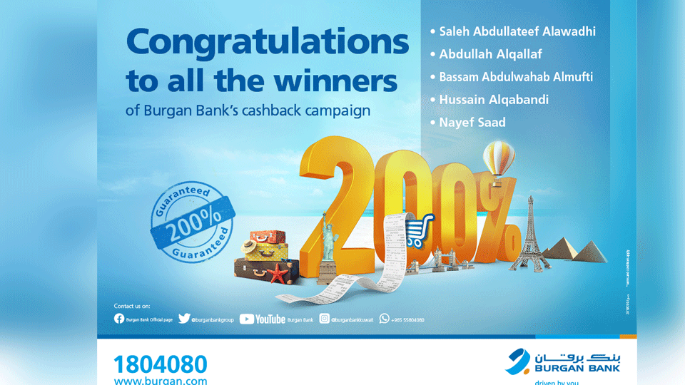 Burgan Bank Announces the First Winners of Its 200% Cash Back Draw | Al ...