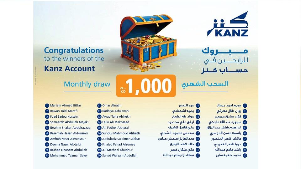 Burgan Bank Announces the Names of the Monthly Draw Winners of Kanz ...