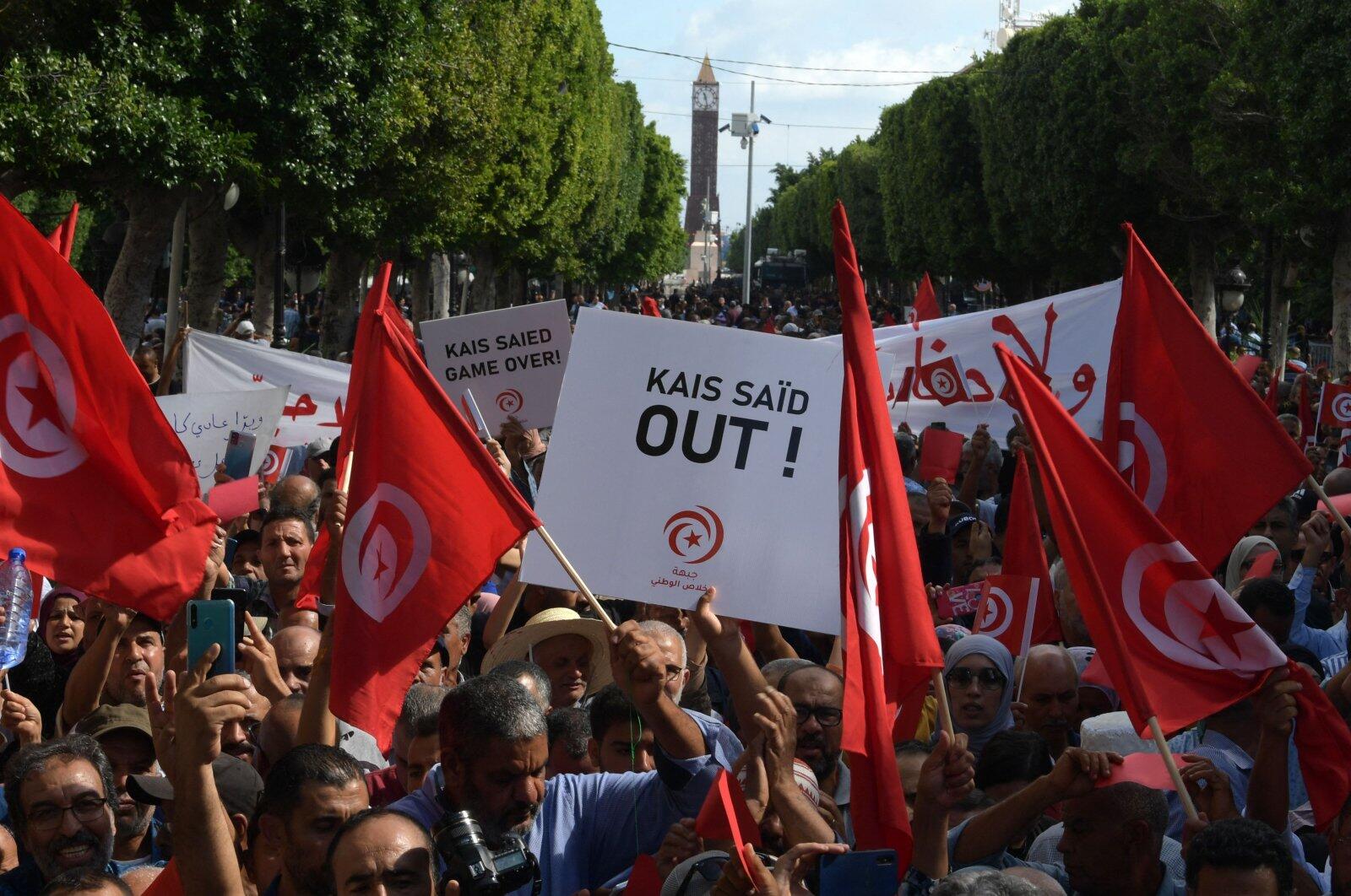 Tunisians take to the streets in protest of Kais Said | Al Bawaba