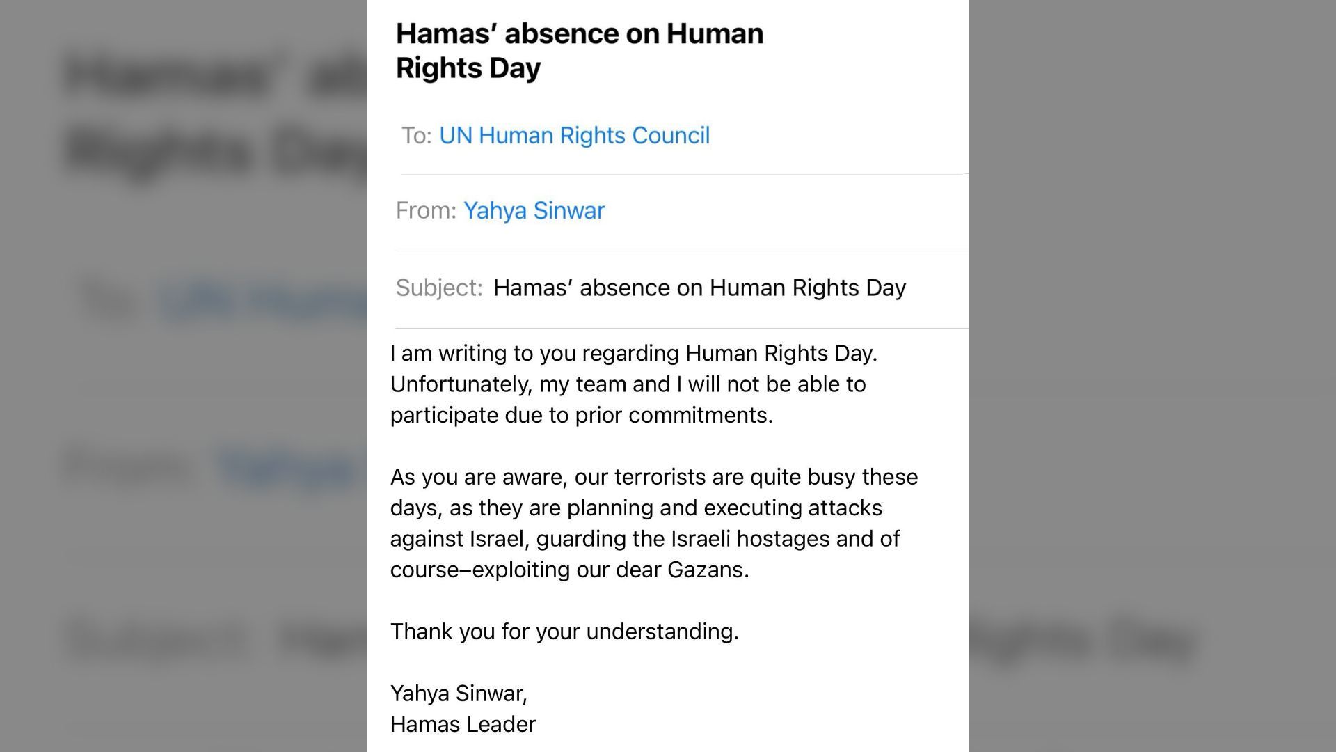 Truth behind Yahya Sinwar email to UN Human Rights Council | Al Bawaba