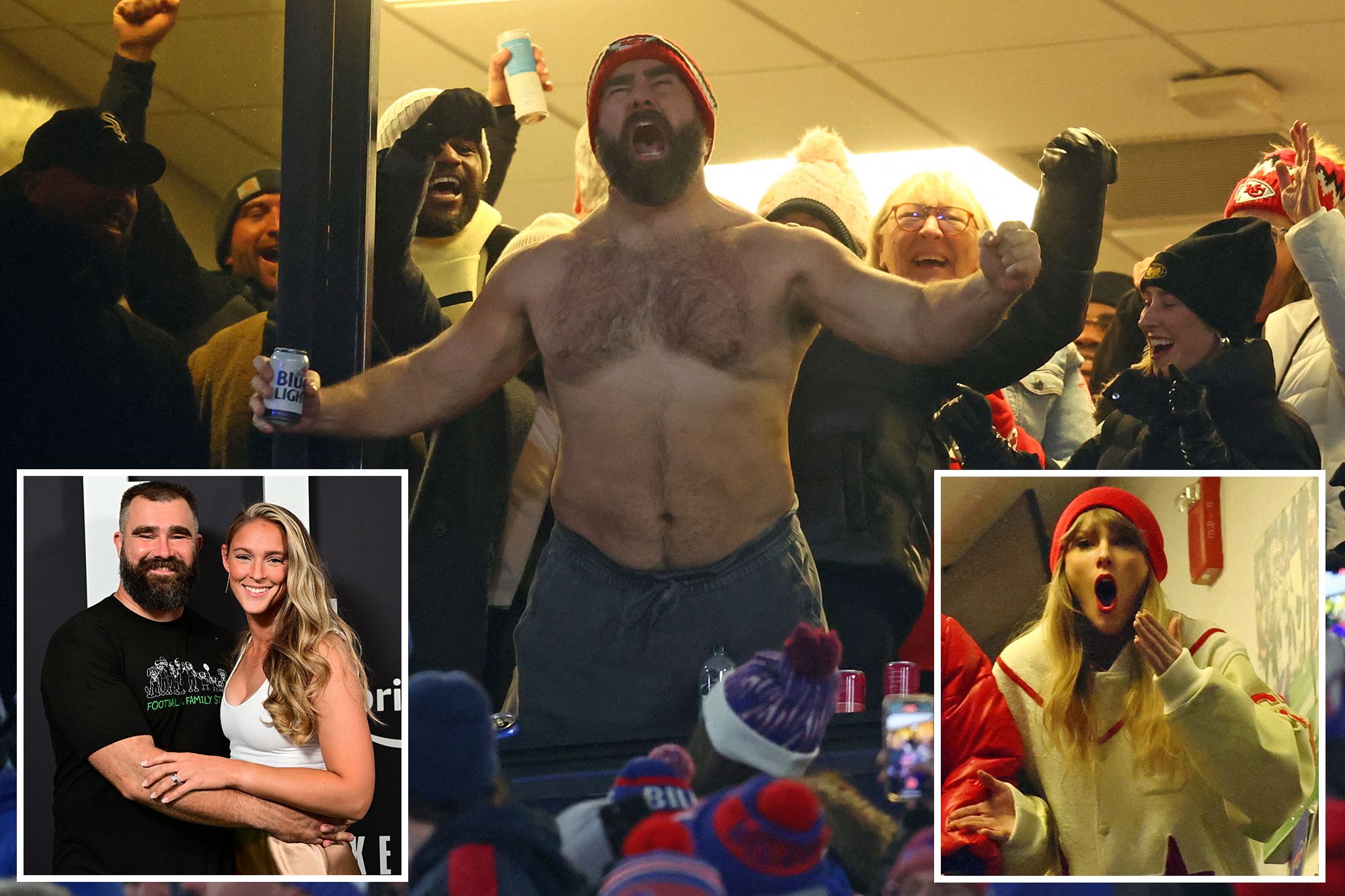 Kylie vs Tay: Shirtless Jason Kelce gets thumbs down from wife, thumbs ...