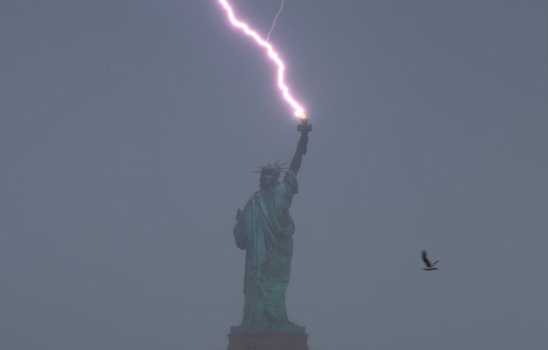 New York earthquake post-Statue of Liberty lightning, with rare eclipse ...