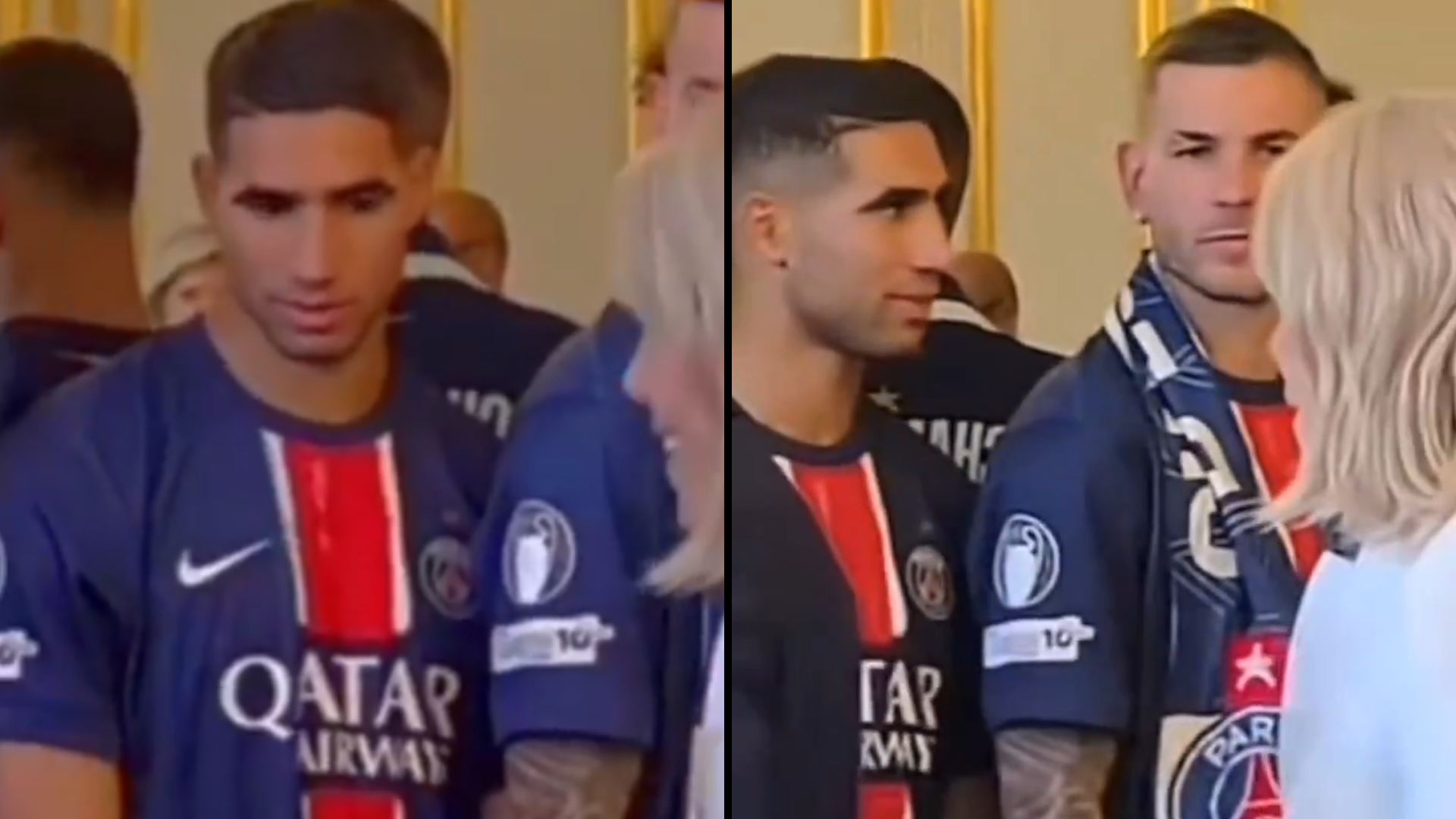 Video: PSG's Hakimi gives Brigitte Macron an awkward look | Al Bawaba
