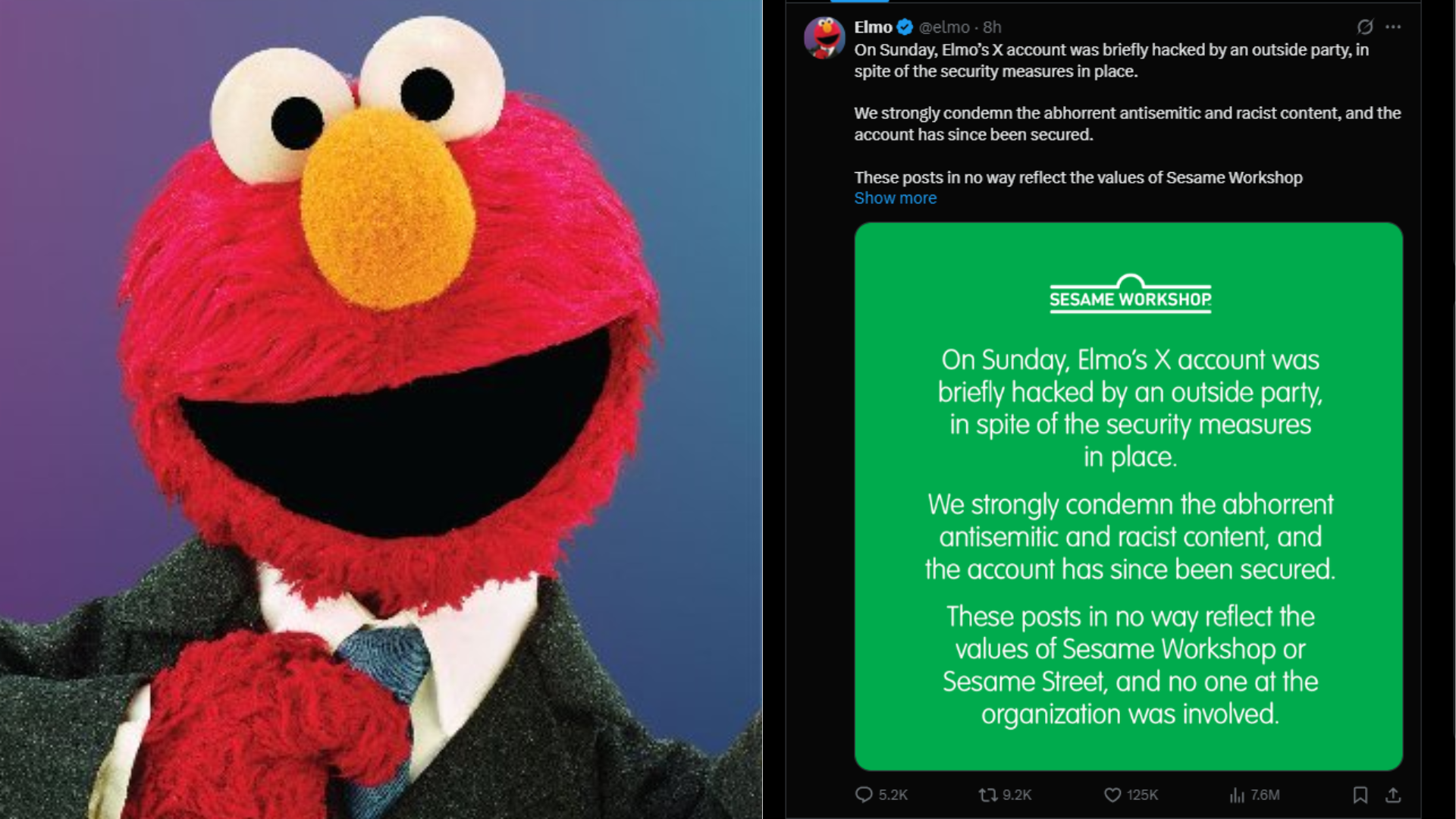 Elmo returns to X after 'kill all Jews' and Epstein client list posts ...