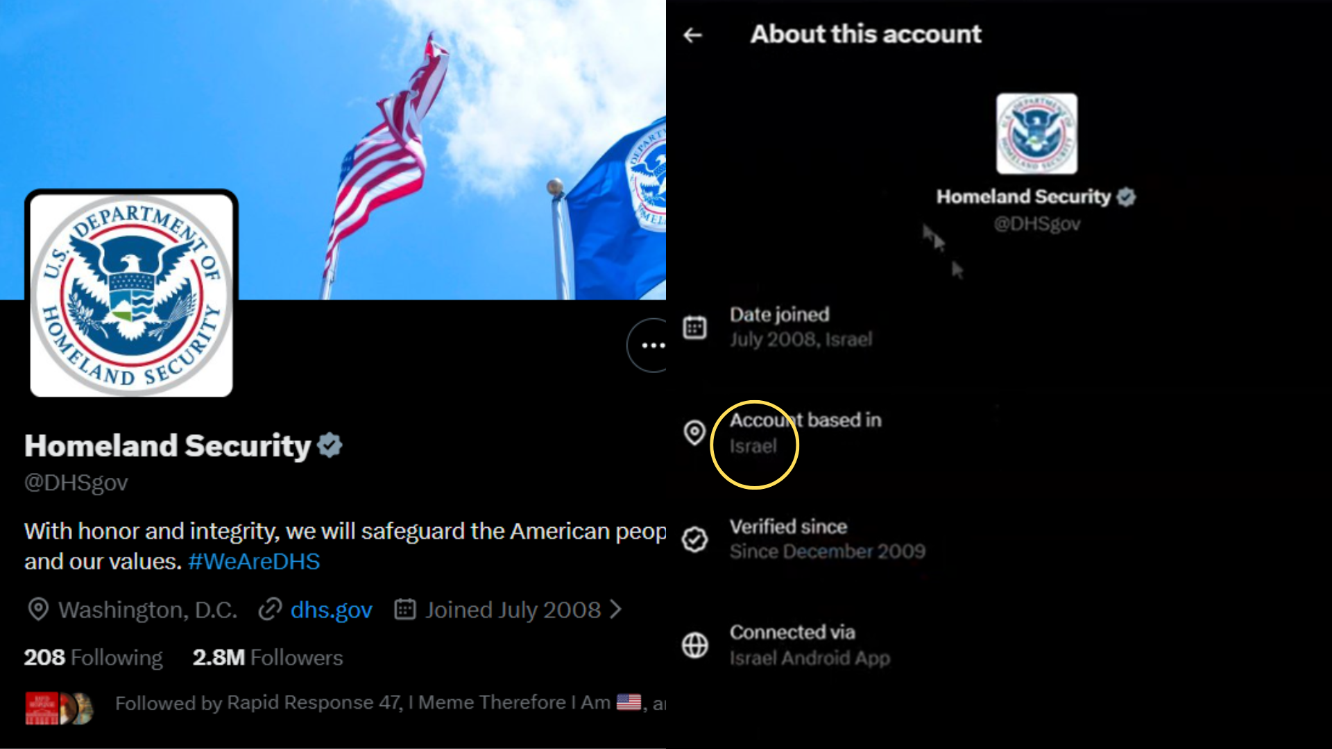 Is the US Homeland Security X account based in Israel? | Al Bawaba