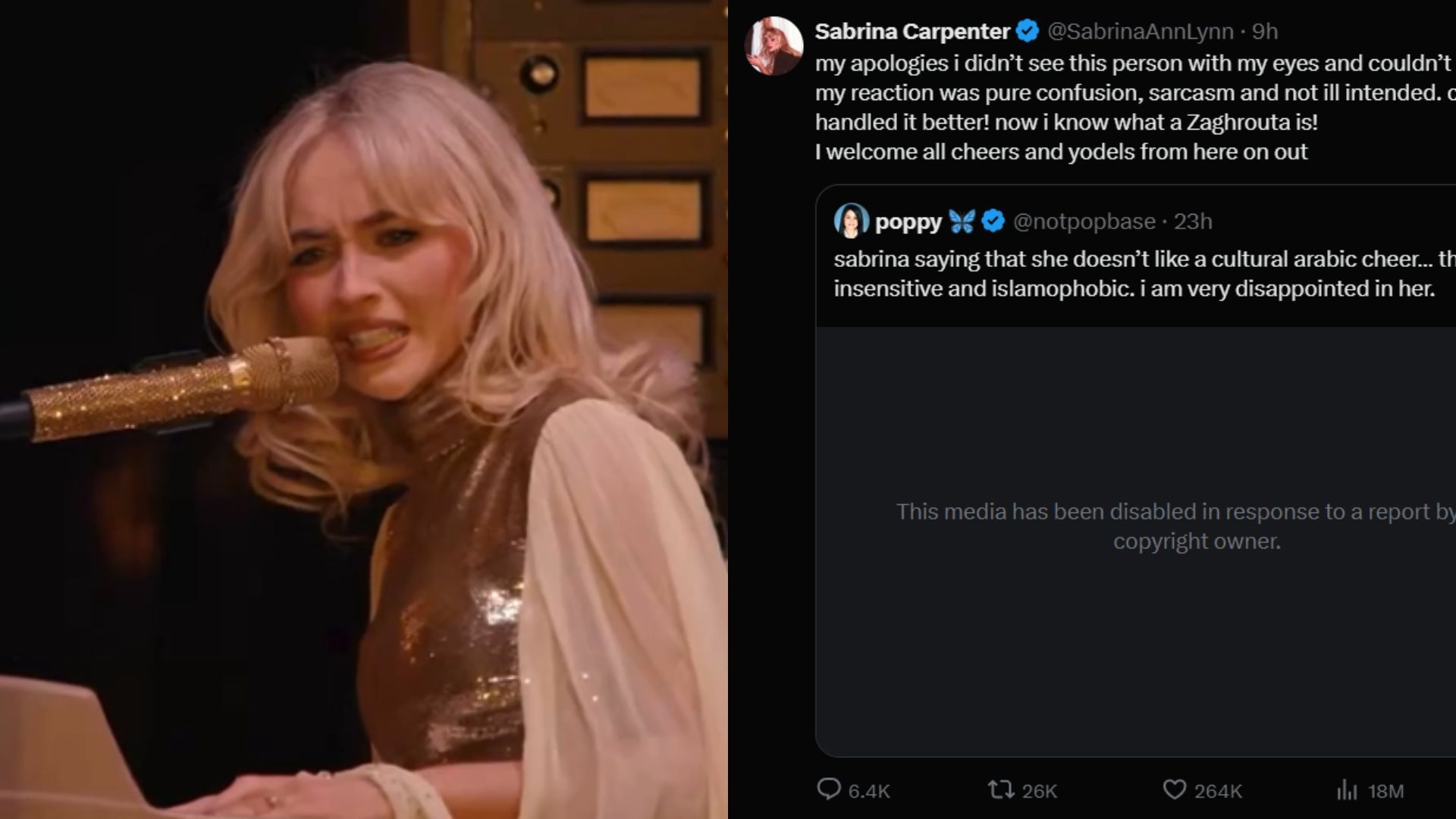 Sabrina Carpenter issues apology over 'racist' mocking of Arab ...